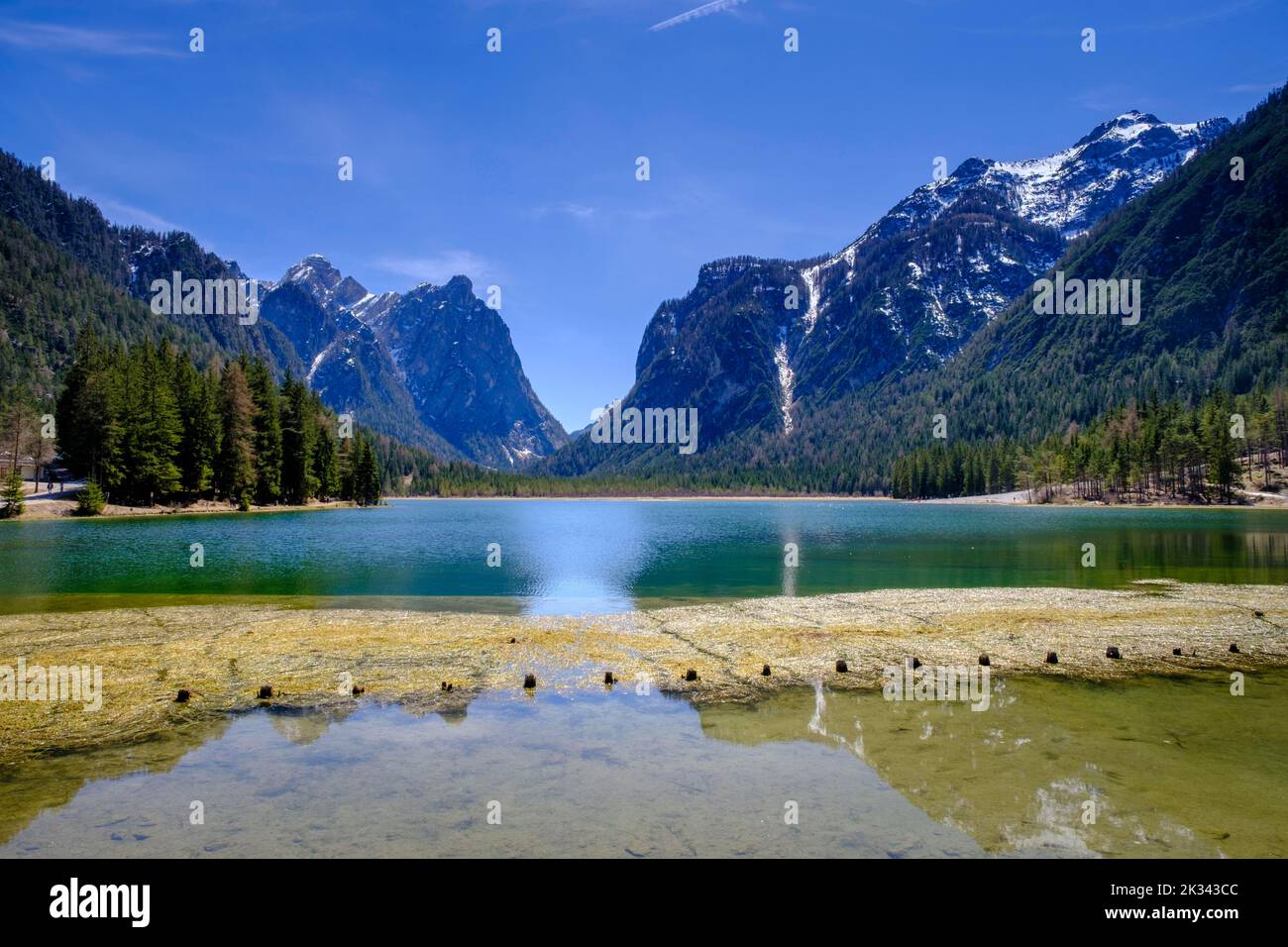 Dobbiaco Lake, Dobbiaco, Three Peaks nature Park, UNESCO World Heritage ...