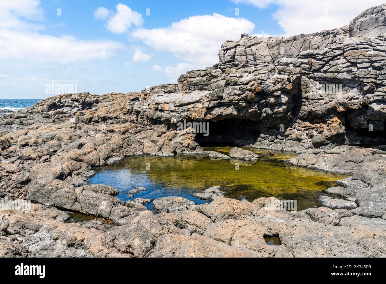 Natural pools Charcones with green algae in Lanzarote, Canary Islands ...