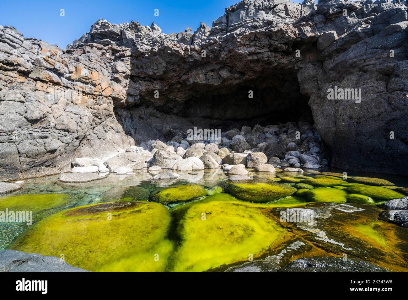 Natural pools Charcones with green algae in Lanzarote, Canary Islands ...