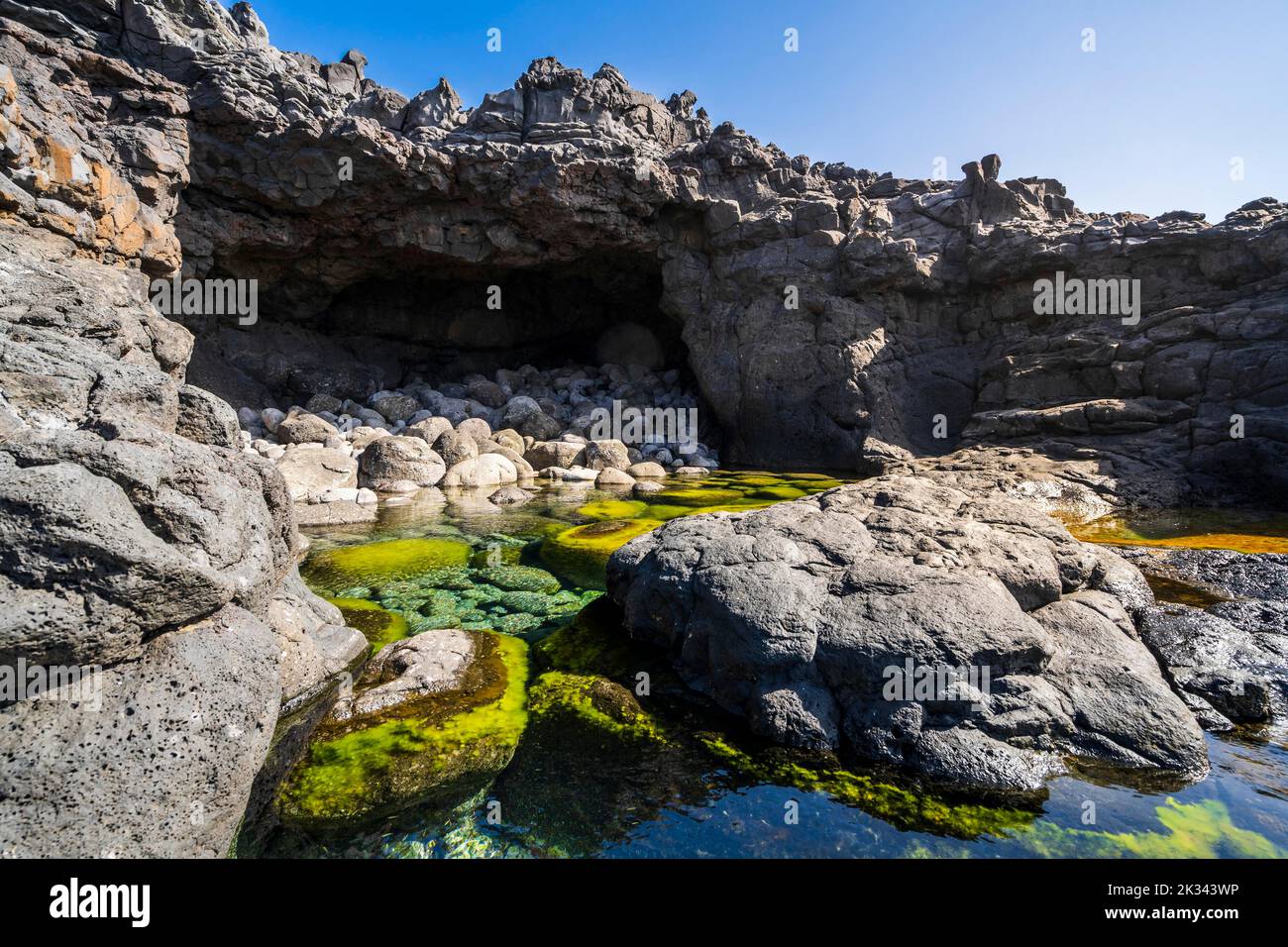 Natural pools Charcones with green algae in Lanzarote, Canary Islands ...