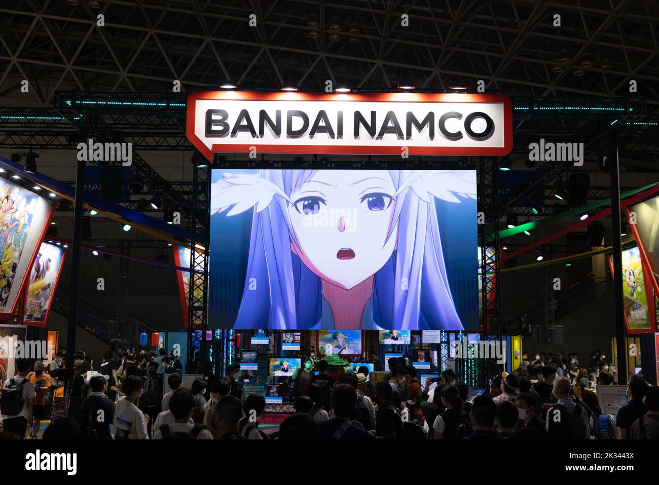 Logo of Japanese video game company Bandai Namco above their exhibition ...