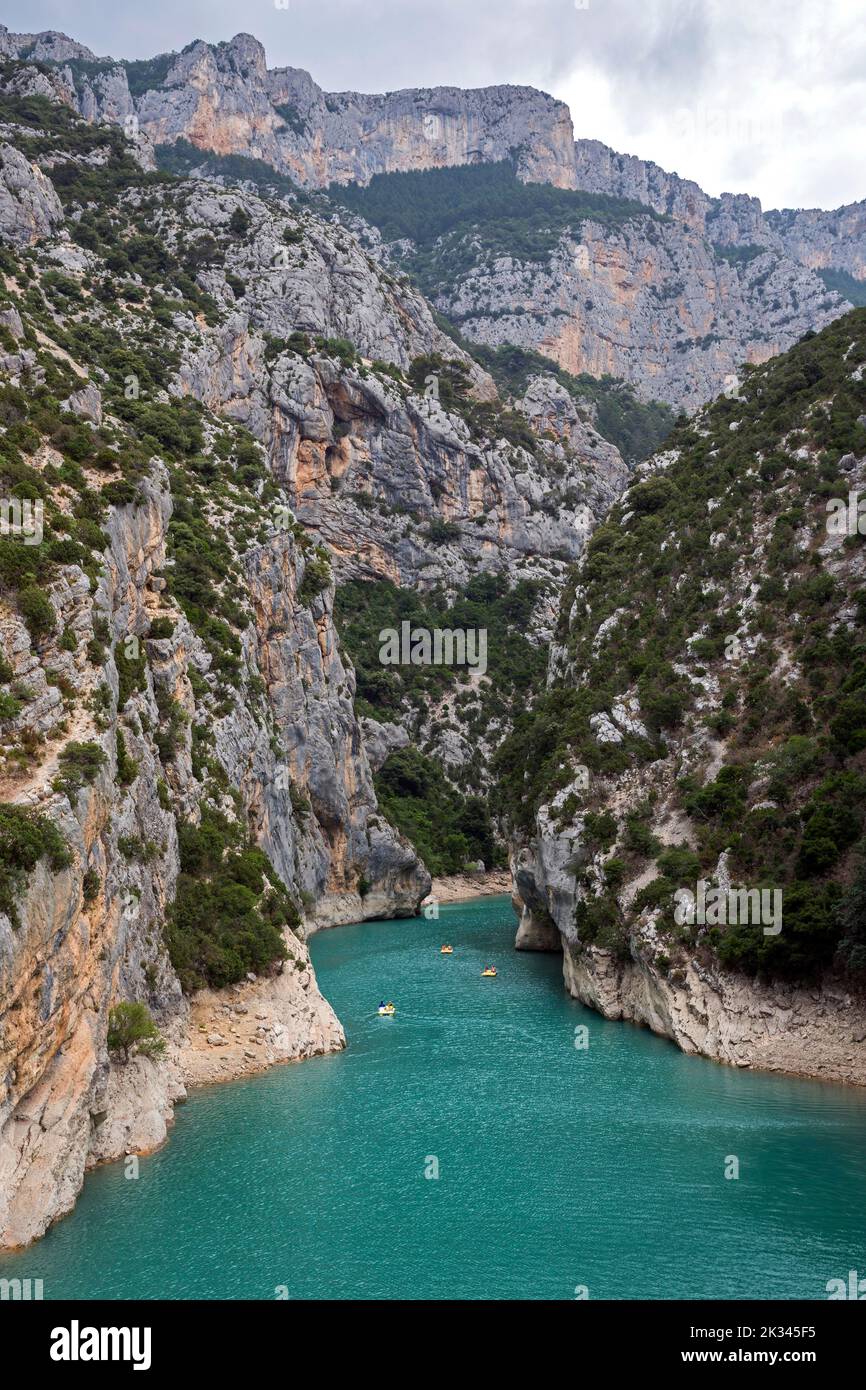 Boats on the Verdon River, entrance to the Verdon Gorge, Gorges du ...