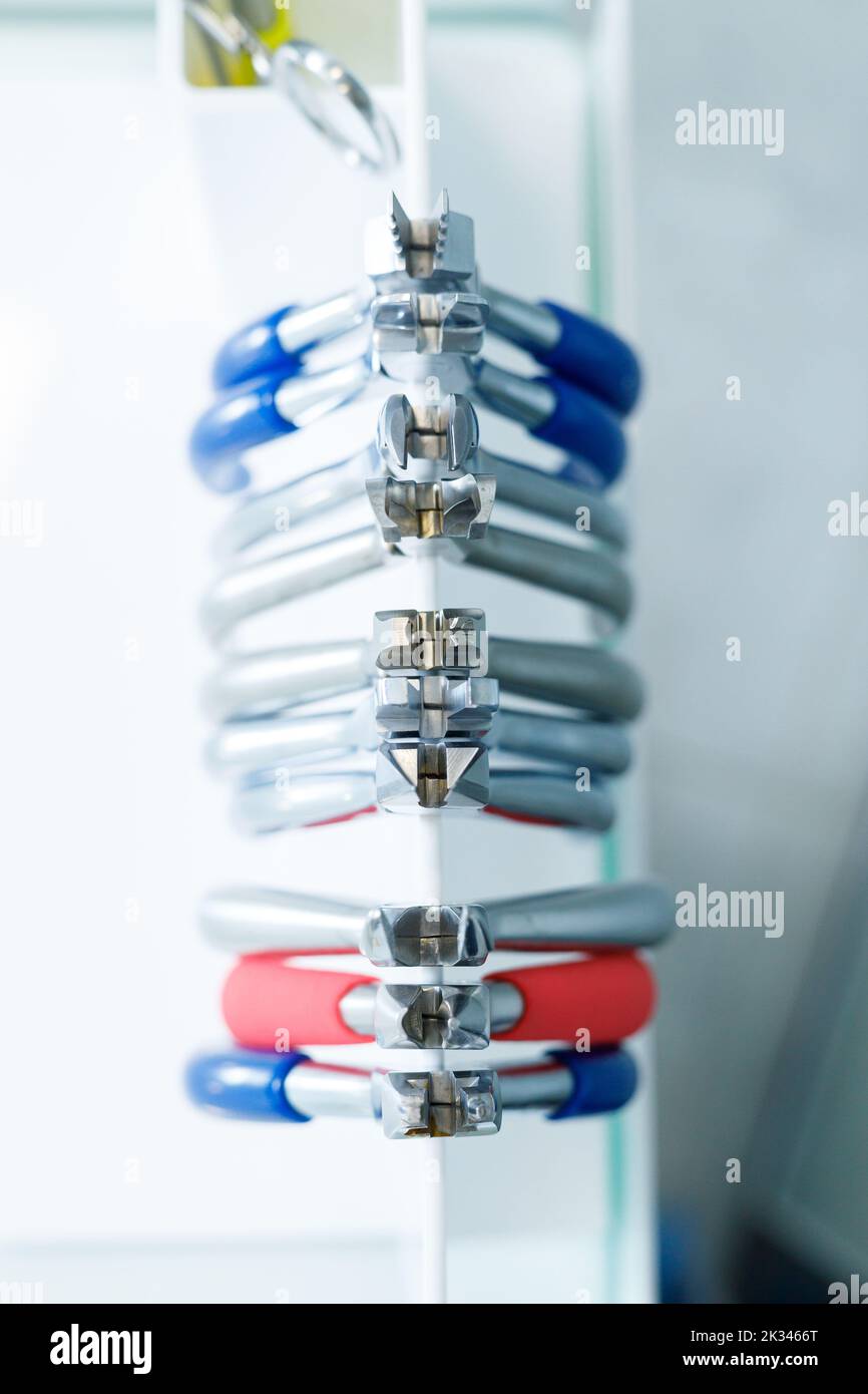 Orthodontic metal forceps for dental treatment. Orthodontic instruments ...