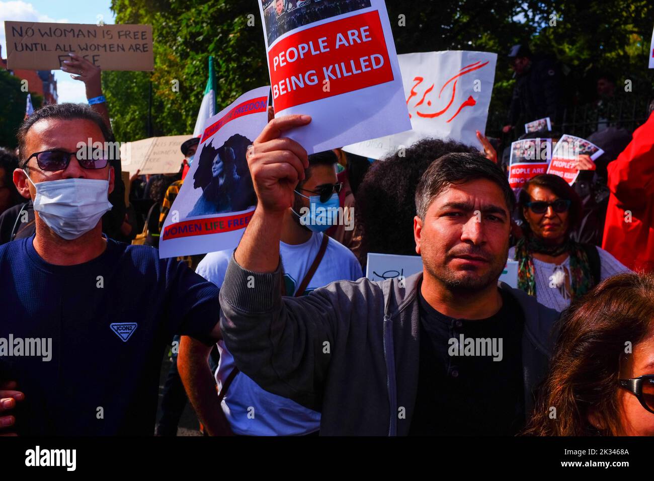 People protest against Iran’s strict laws in Iranian embassy London uk ...