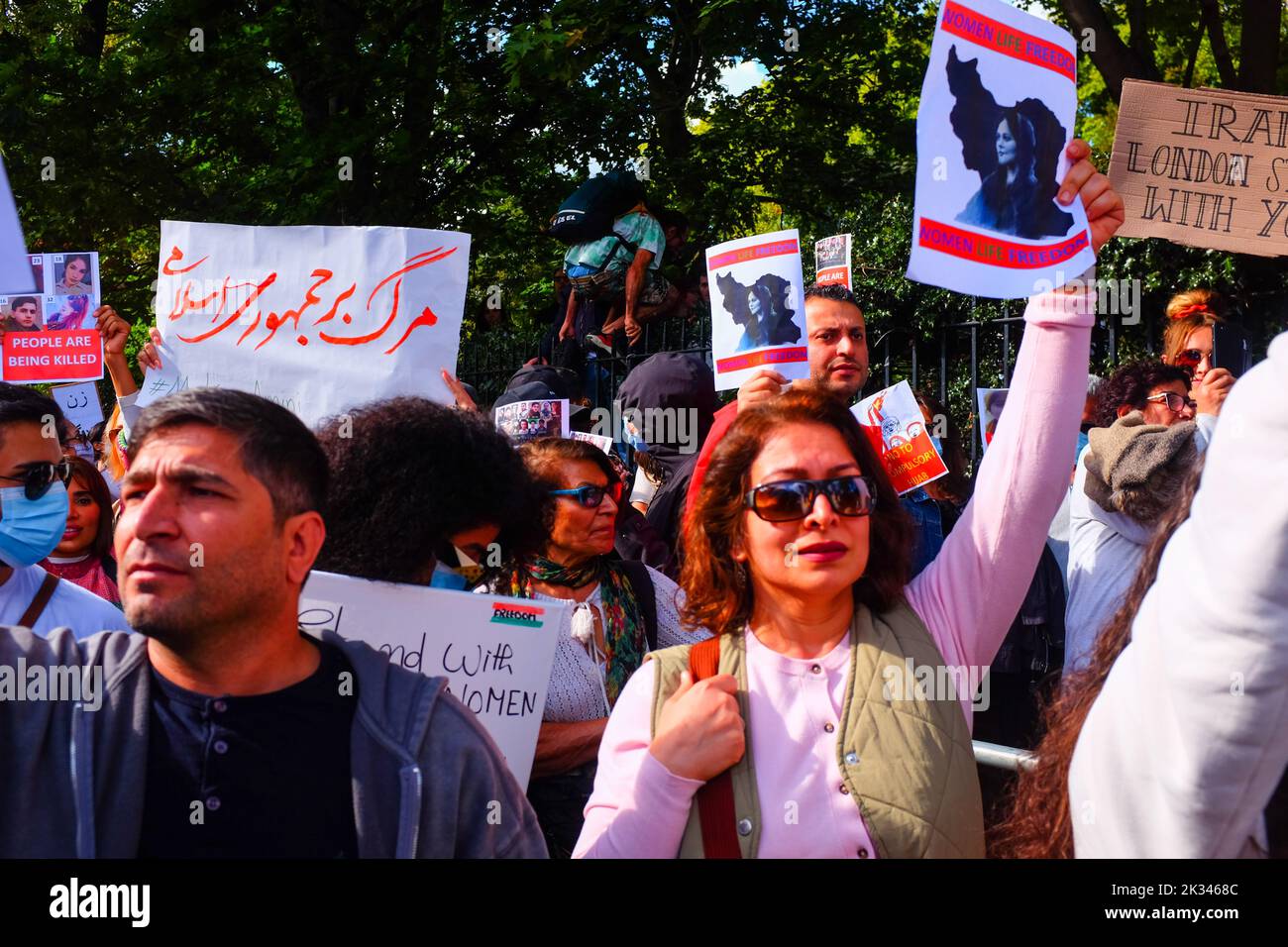 People protest against Iran’s strict laws in Iranian embassy London uk ...