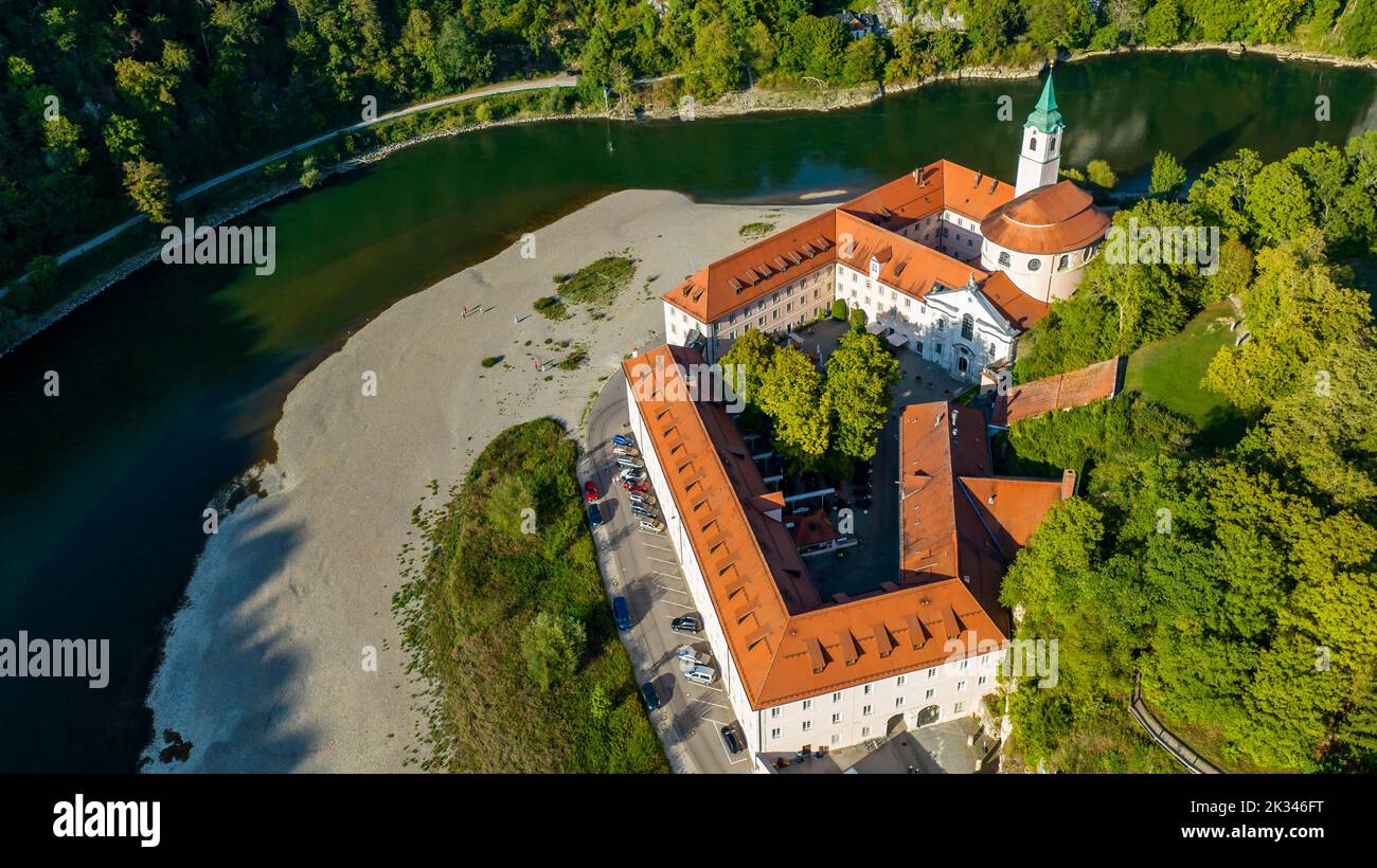 Aerial view of Weltenburg Monastery, Benedictine Abbey, on the Danube ...