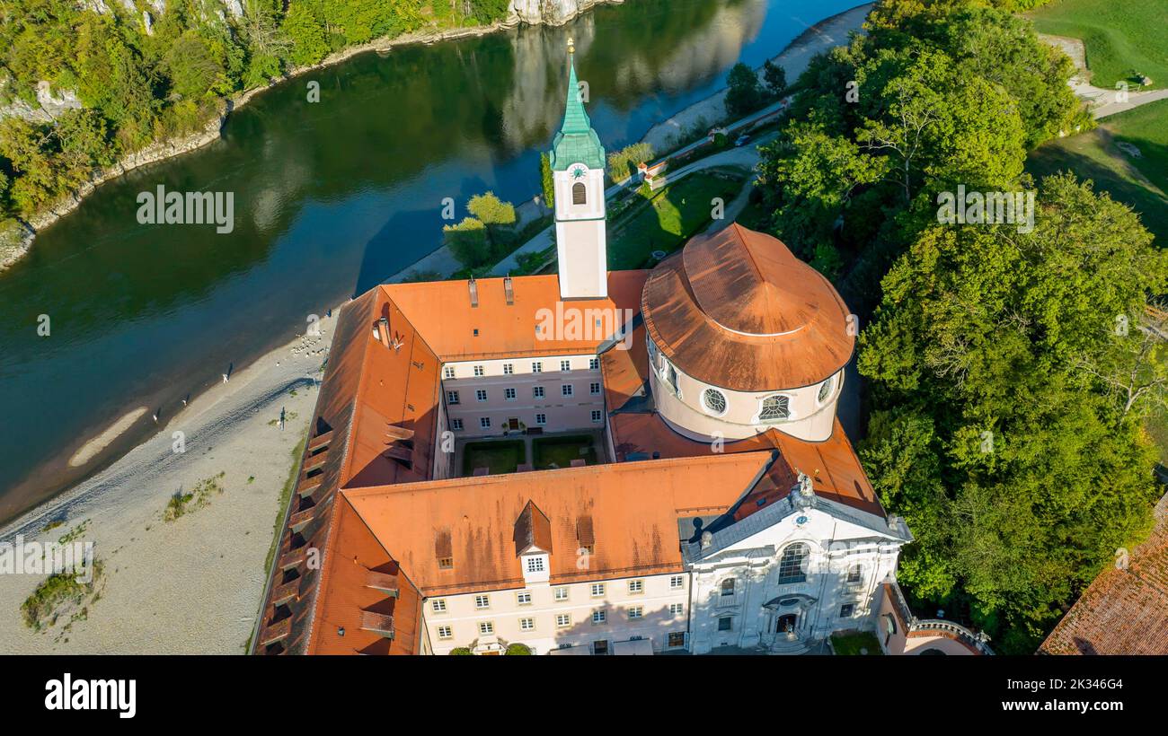 Aerial view of Weltenburg Monastery, Benedictine Abbey, on the Danube ...
