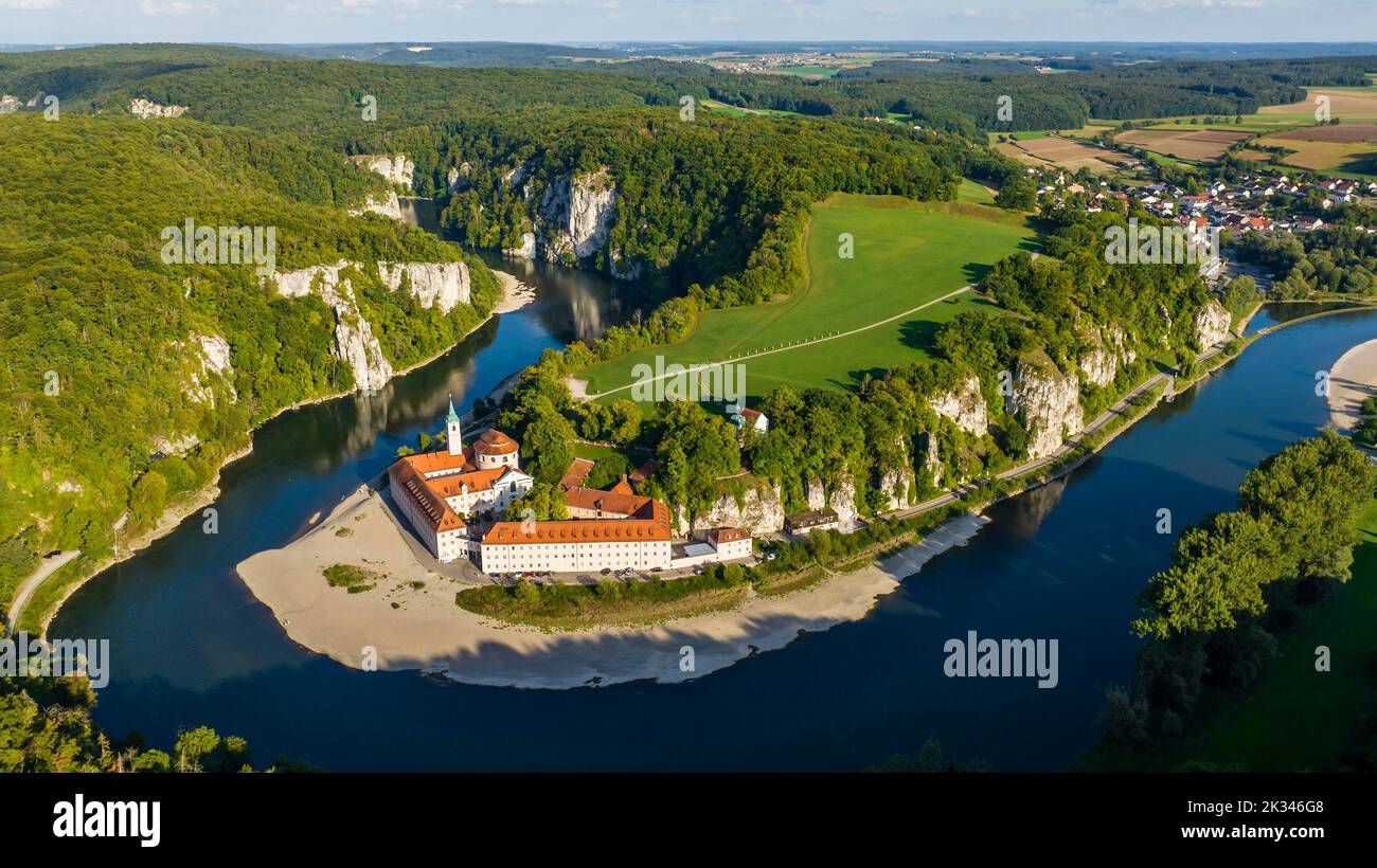 Aerial view of Weltenburg Monastery, Benedictine Abbey, on the Danube ...