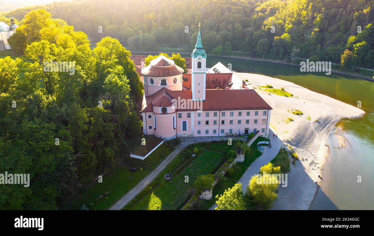 Aerial view of Weltenburg Monastery, Benedictine Abbey, on the Danube ...