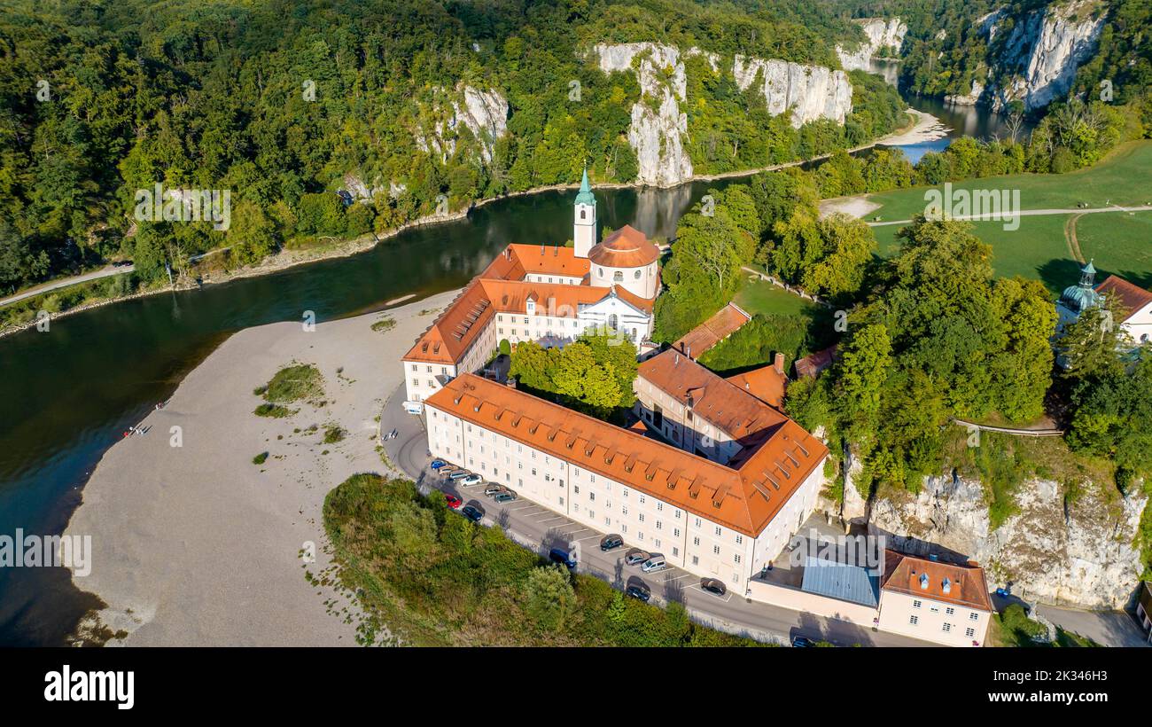 Aerial view of Weltenburg Monastery, Benedictine Abbey, on the Danube ...
