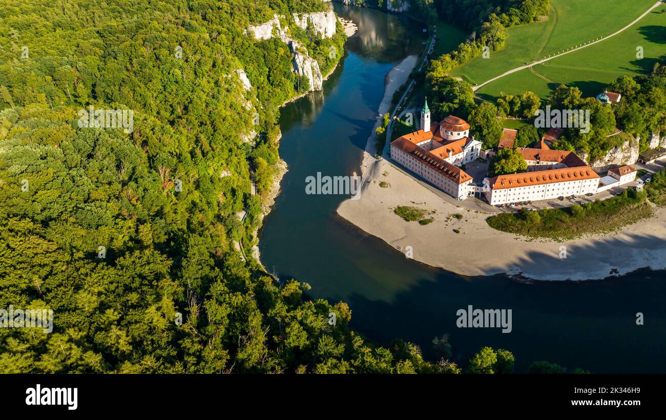 Aerial view of Weltenburg Monastery, Benedictine Abbey, on the Danube ...