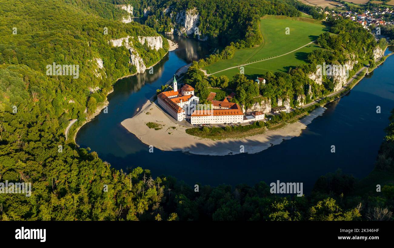 Aerial view of Weltenburg Monastery, Benedictine Abbey, on the Danube ...