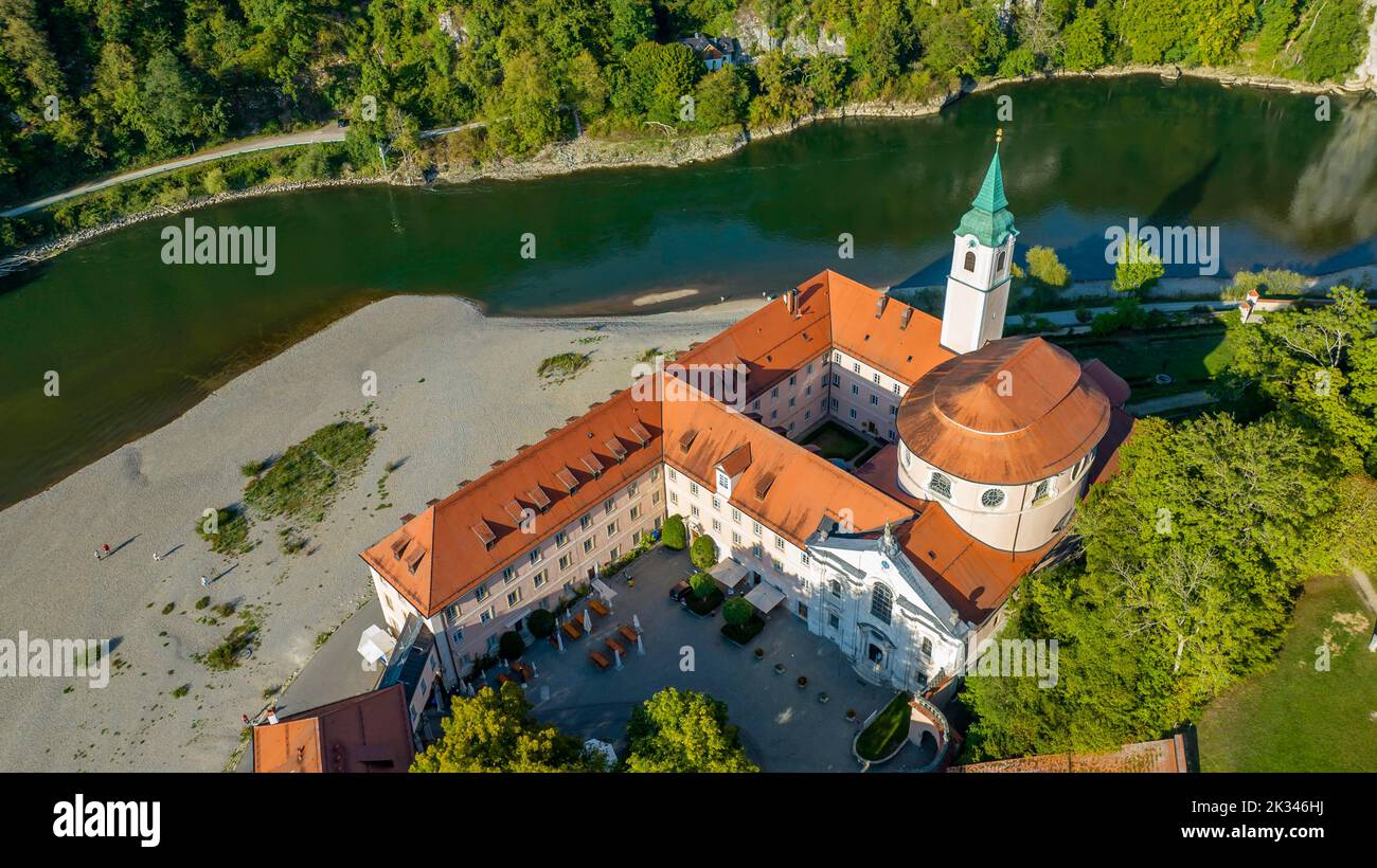 Aerial view of Weltenburg Monastery, Benedictine Abbey, on the Danube ...