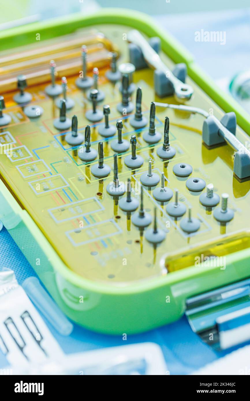 Interior of a patient reception room with dental equipment in a dental ...