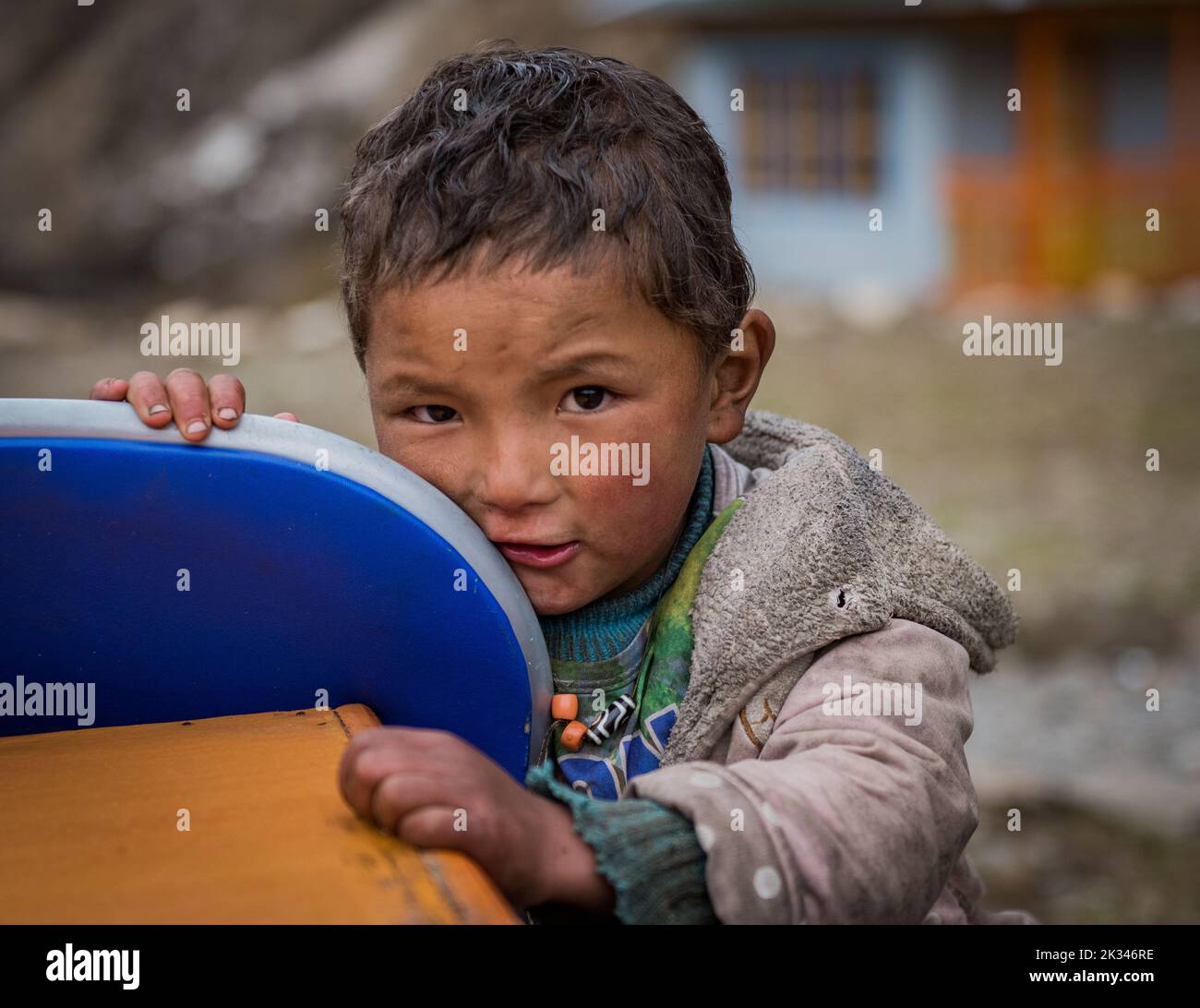 Portrait of a shy, grubby faced little boy Stock Photo - Alamy