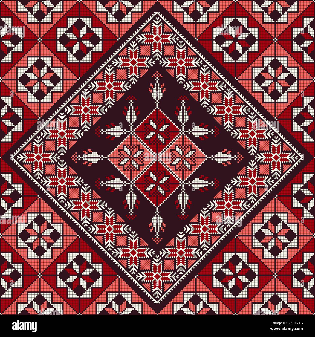 Decorative Palestinian seamless pattern in colors, traditional Tatreez ...