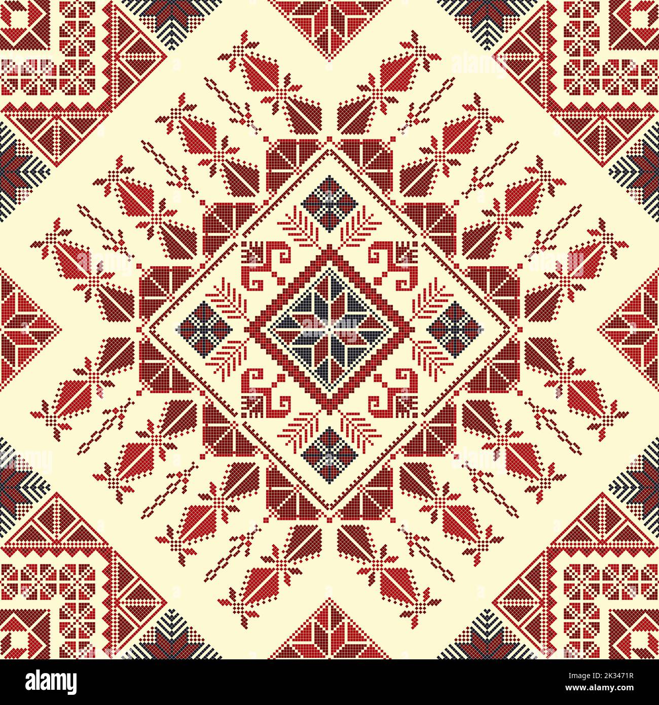 Decorative Palestinian seamless pattern in colors, traditional Tatreez ...