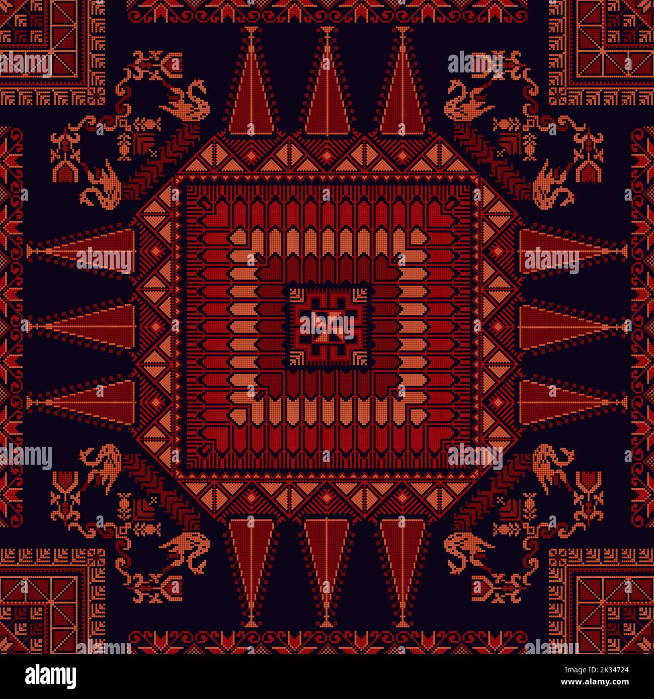 Decorative Palestinian seamless pattern in colors, traditional Tatreez ...