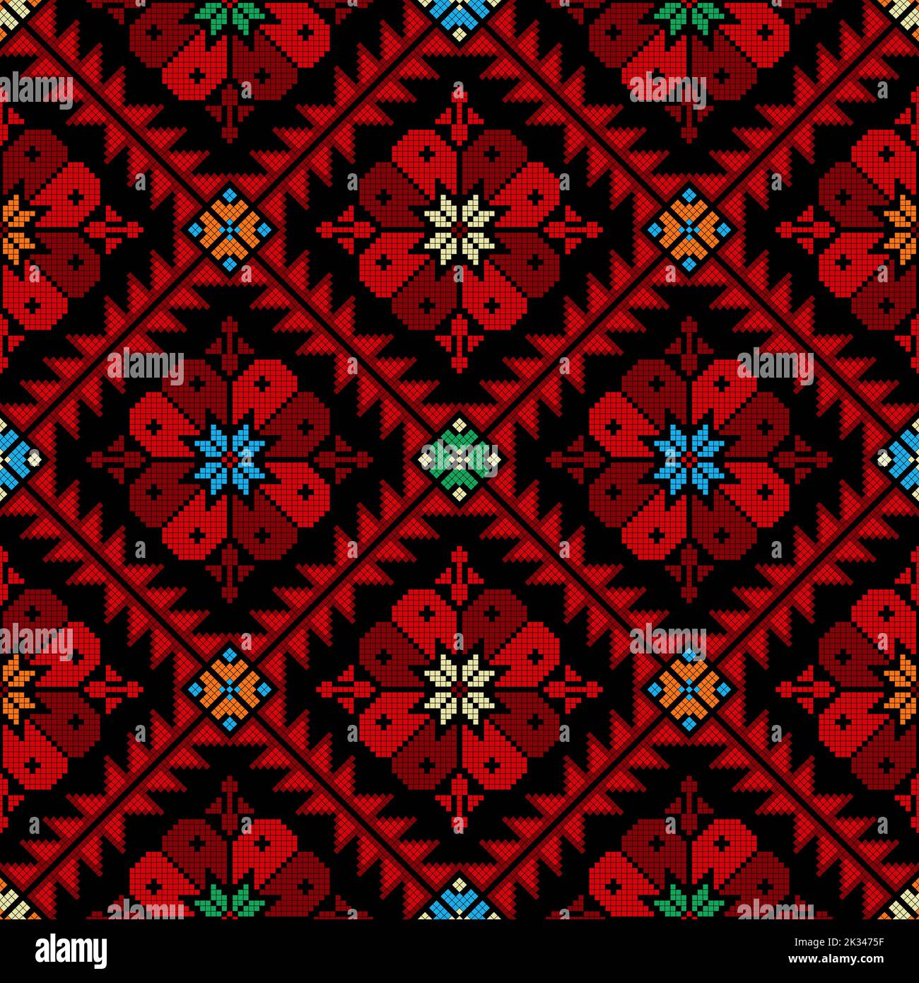Decorative Palestinian seamless pattern in colors, traditional Tatreez ...