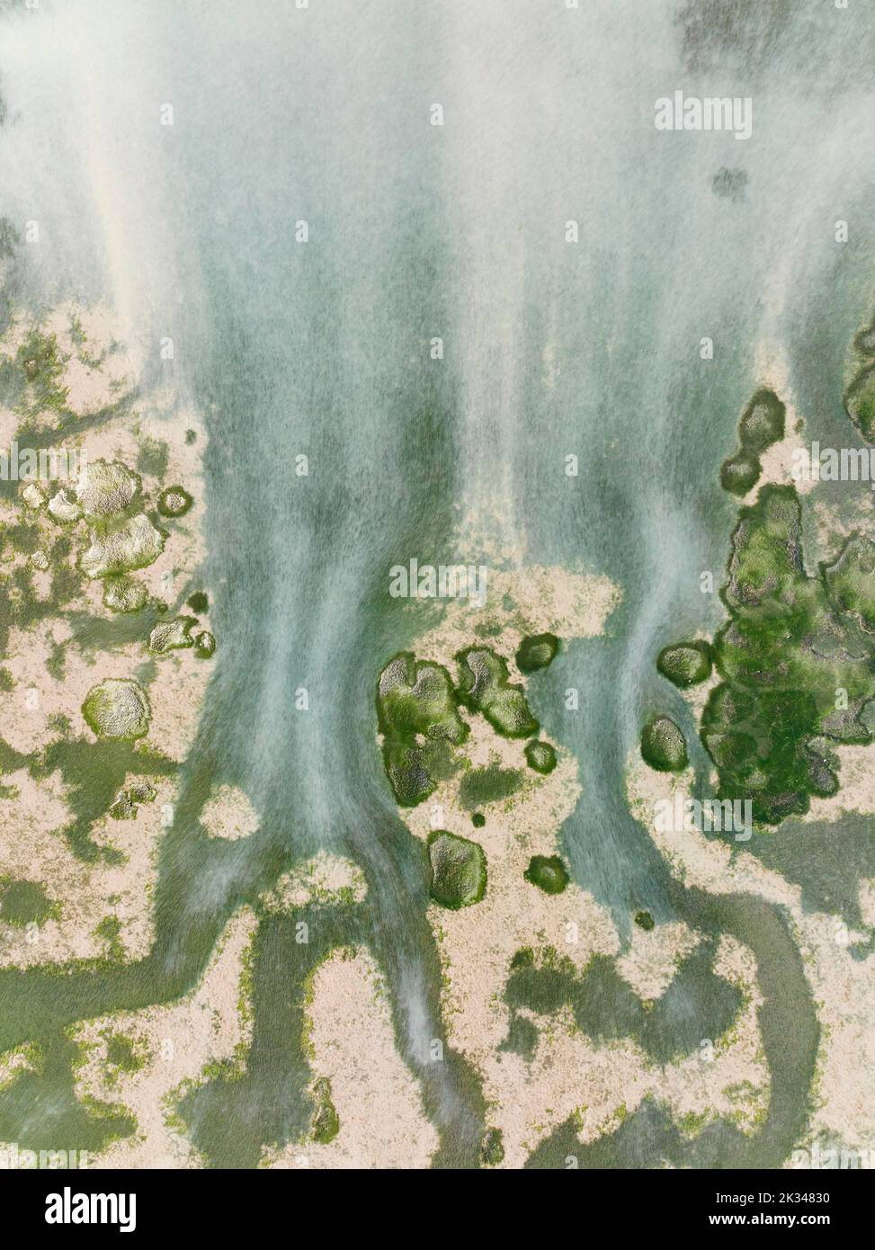 Network of channels and streams at low tide at their confluence with a ...