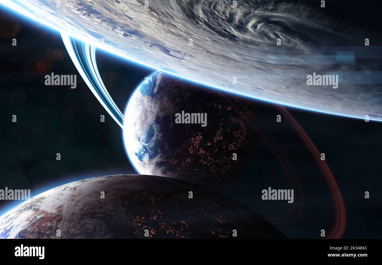 Habitable deep space planets Stock Photo - Alamy
