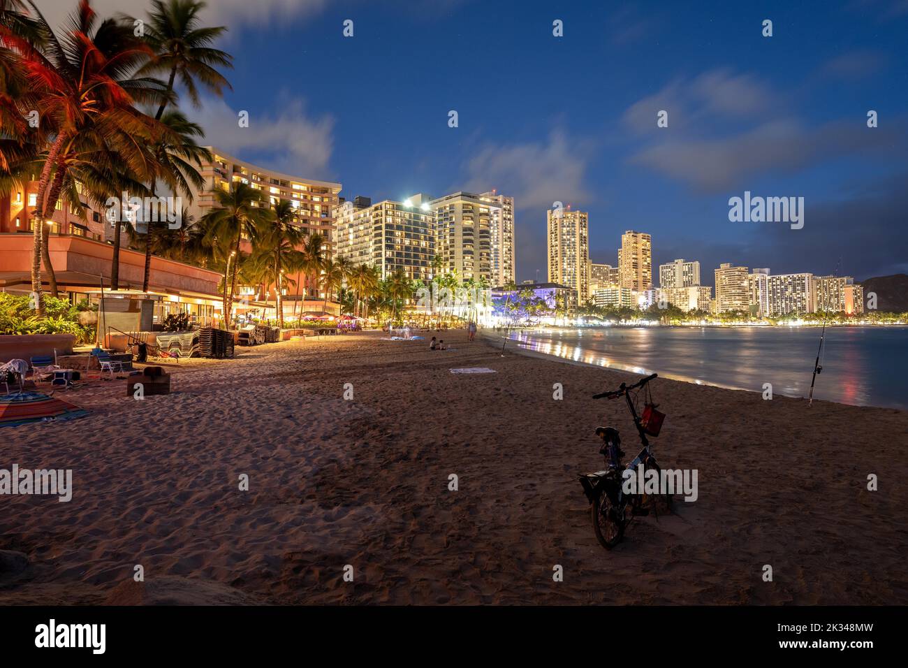 Waikiki Beach at Blue Hour, Honolulu, Oahu, Hawaii, USA, North America ...