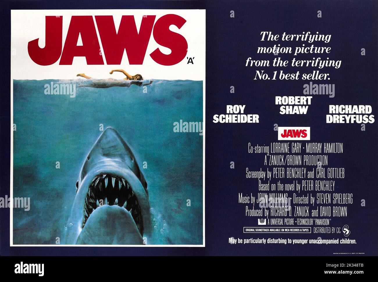 Vintage Film Poster - Jaws. 1975 Directed by Steven Spielberg.Starring Roy Scheider,Richard ...