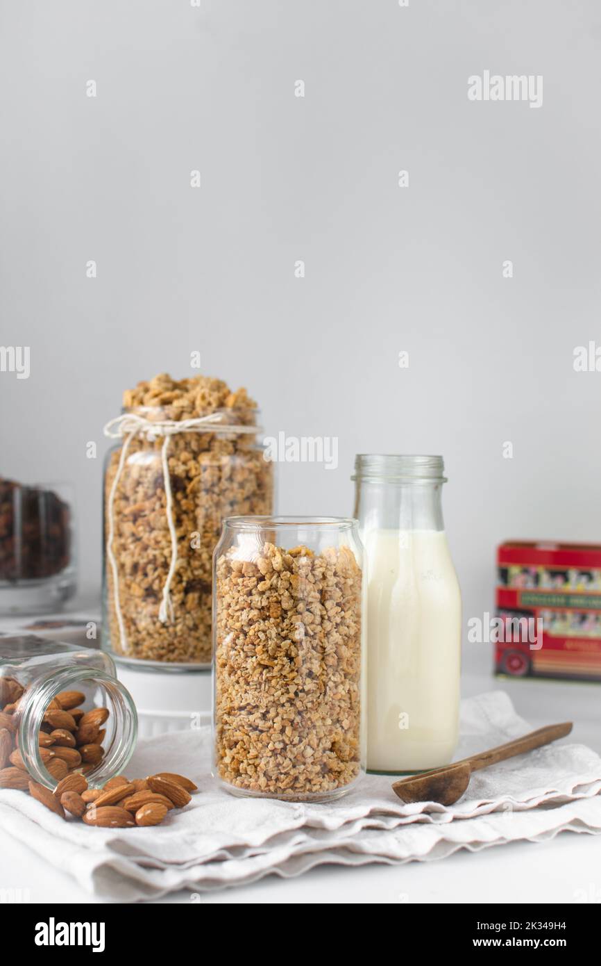 Granola in a can shaped glass, toasted honey granola in can glass cup ...