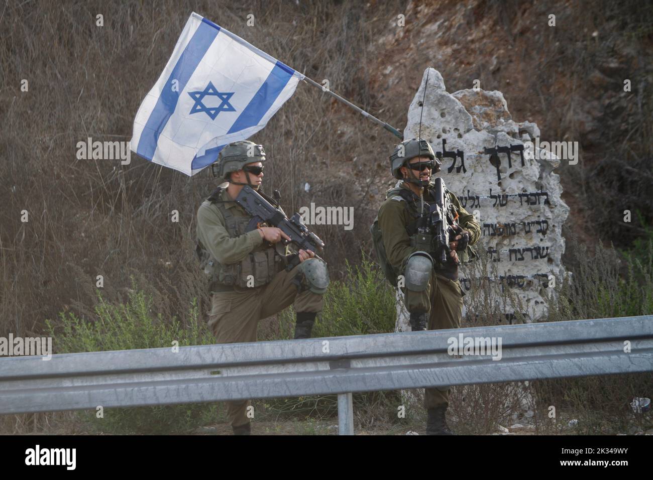 Israeli soldiers guarding at a checkpoint close to where a Palestinian, who they claim tried to ...