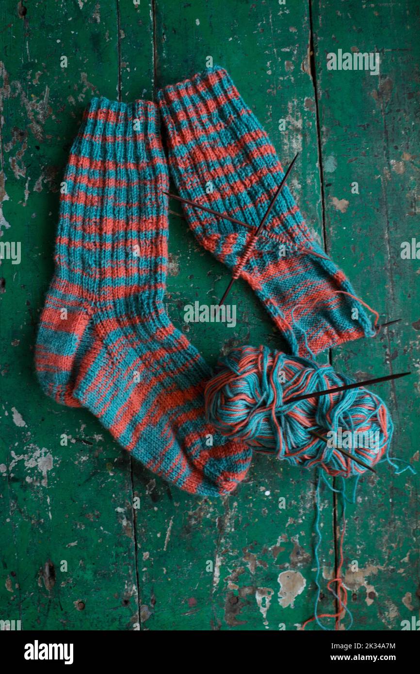 Handwork, knitted wool socks Stock Photo - Alamy