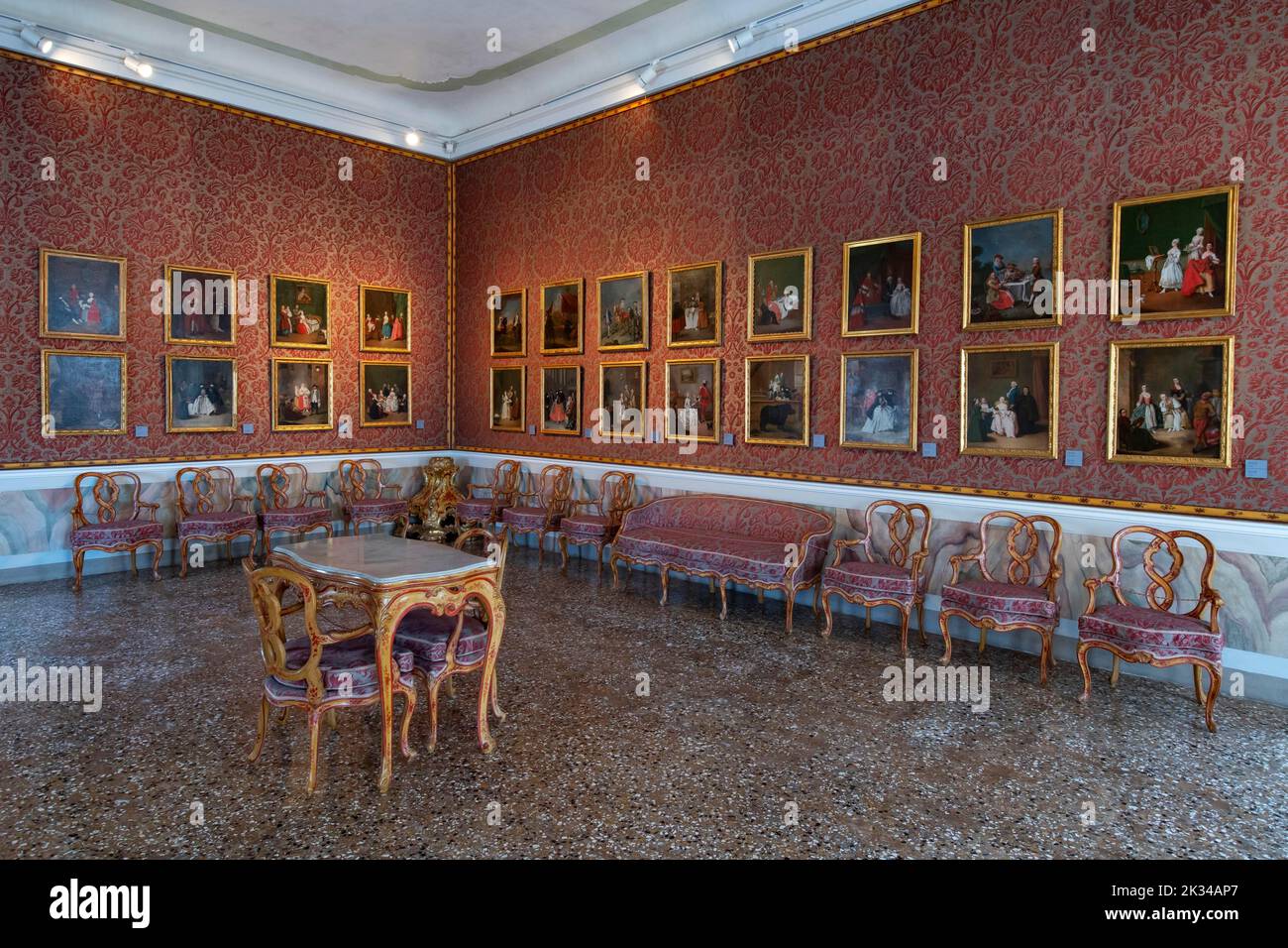 Longhi Saaal, with paintings by the artist Pietro Longhi, Ca' Rezzonico, Palace, Museo del ...