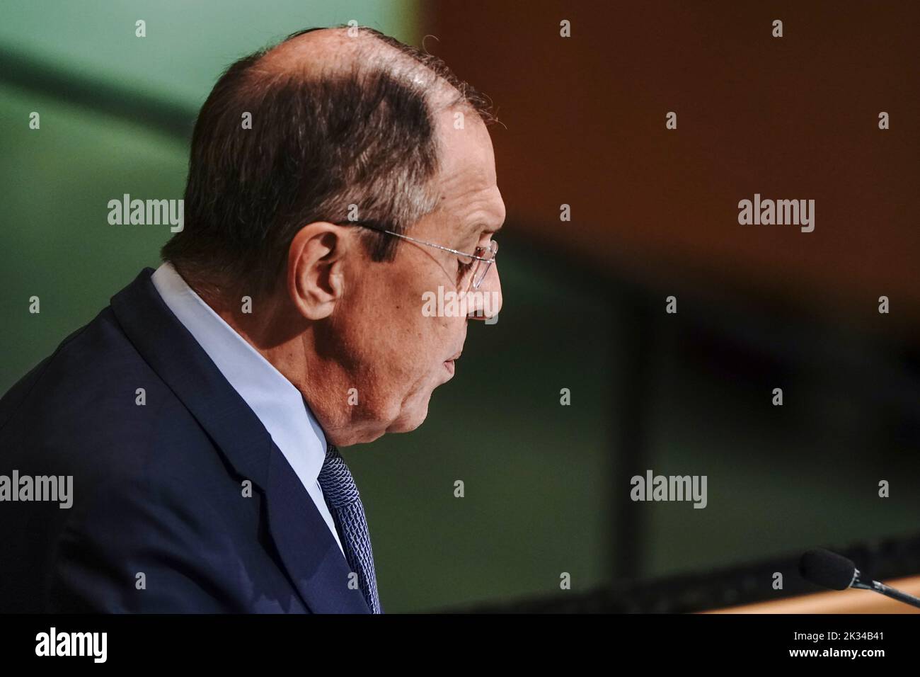 New York, NY - September 24, 2022: Sergey Lavrov, Foreign Minister of Russian Federation speaks ...