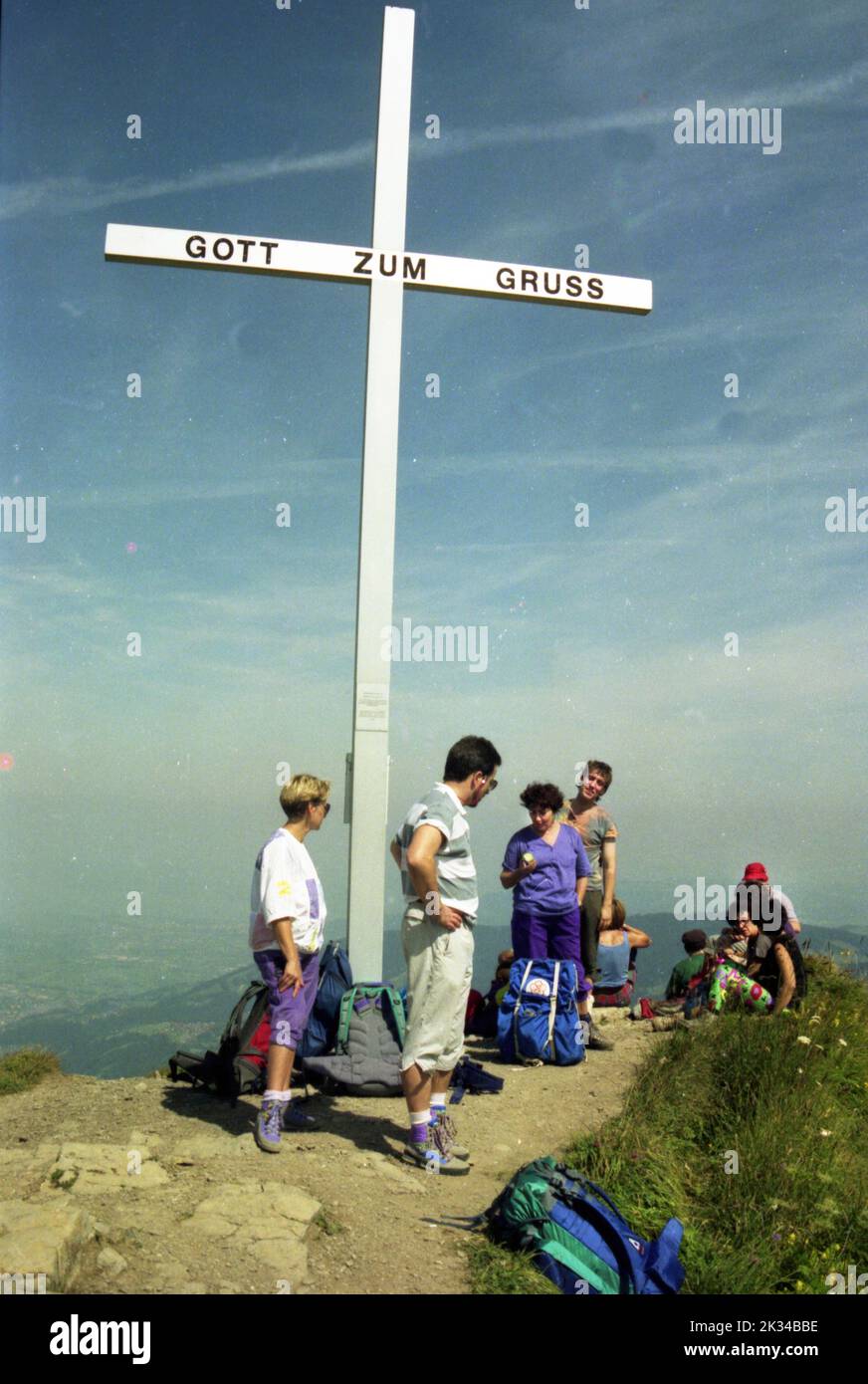 Breganz. Mountain hikers of a German hiking group on a hut hike in the ...