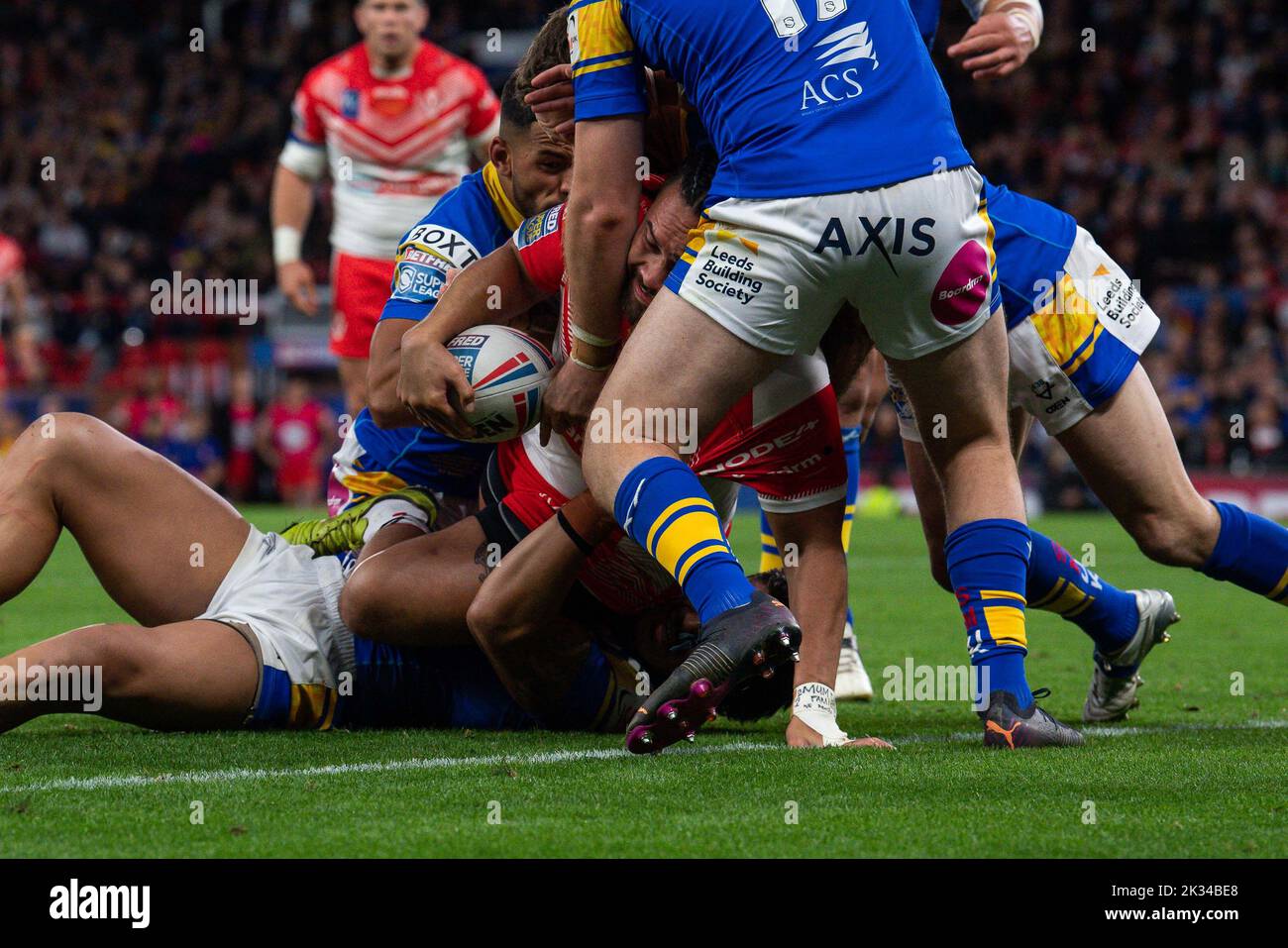Konrad Hurrell #23 of St Helens goes over for a try during the 25th ...