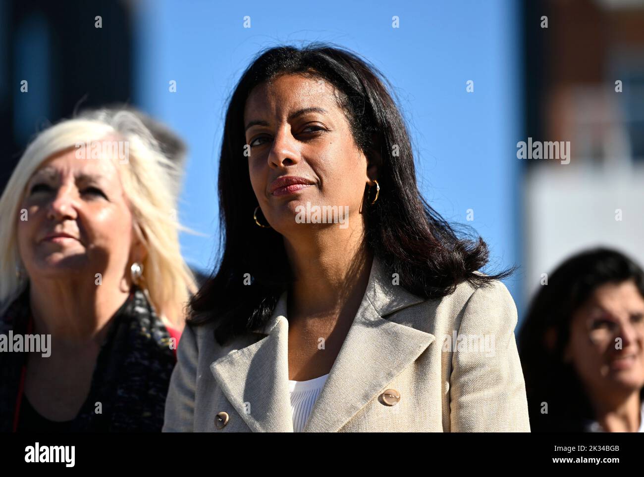 Parti Liberal du Quebec Leader Dominique Anglade listens to speakers as ...
