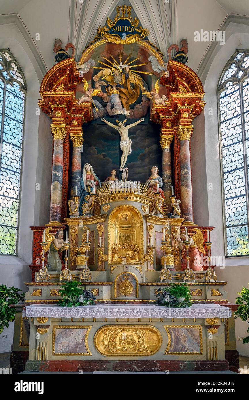 Main altar, Church of St. Alexander and Georg, Niedersonthofen, Allgaeu ...