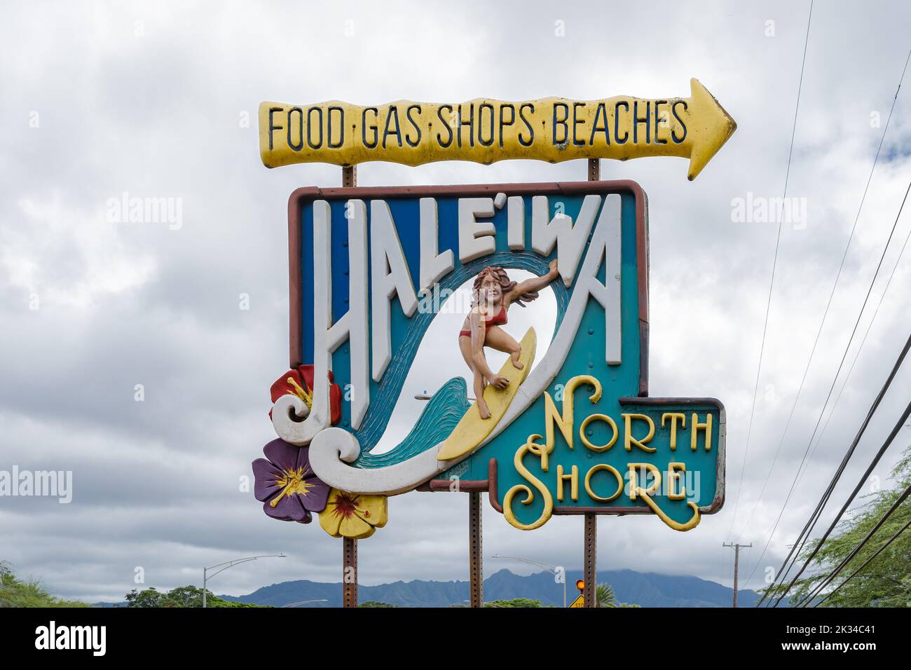 Place-name sign Hale'iwa, North Shore, Oahu, Hawaii, USA, North America ...