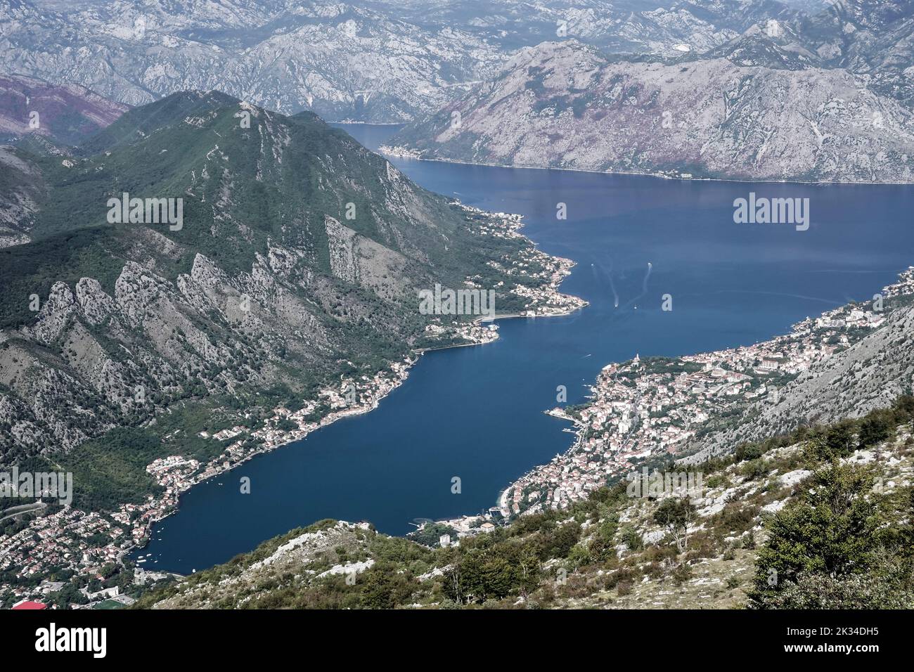 A view of Tivat Bay within the Bay of Kotor as viewed while driving the ...