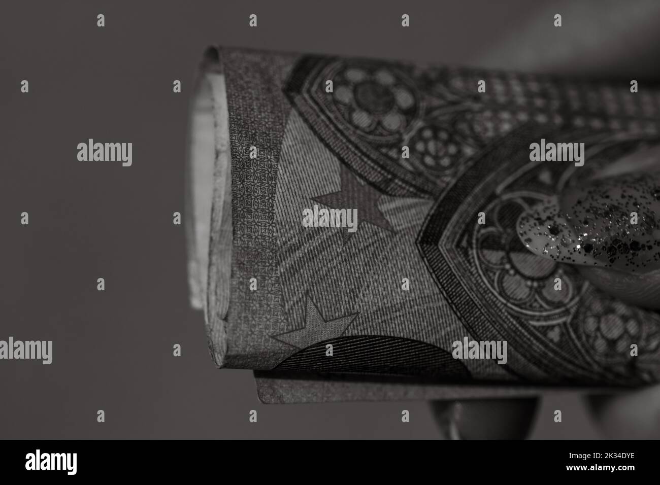 Selective focus on detail of EURO banknotes. Counting or giving EURO ...