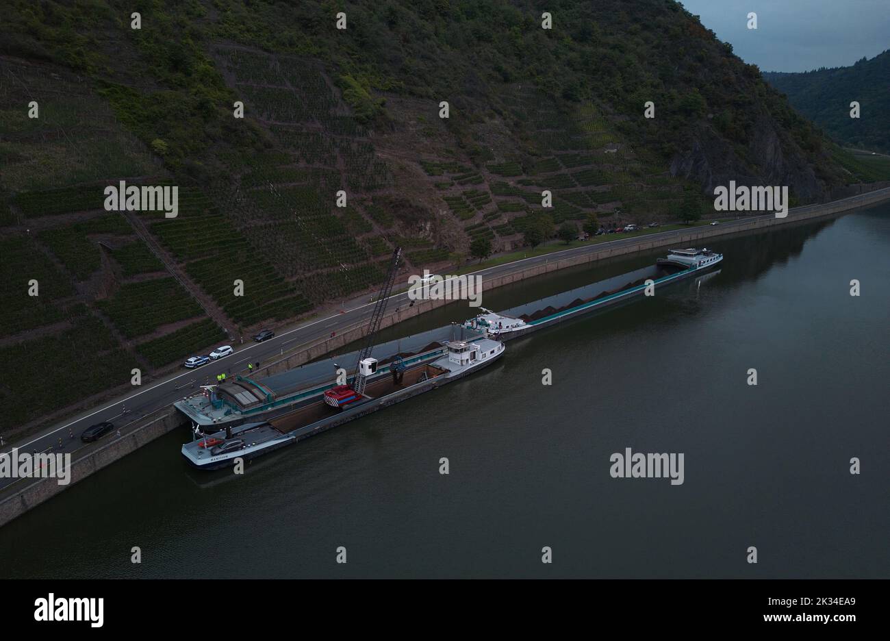 Briedern, Germany. 24th Sep, 2022. After the collision of a hotel ship ...