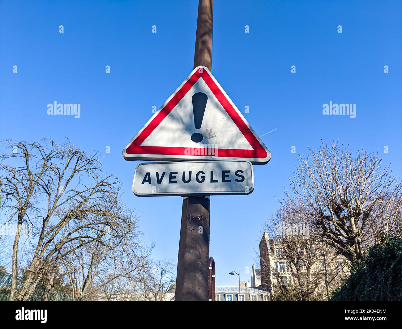 traffic sign be careful blind man around an hospita Stock Photo - Alamy