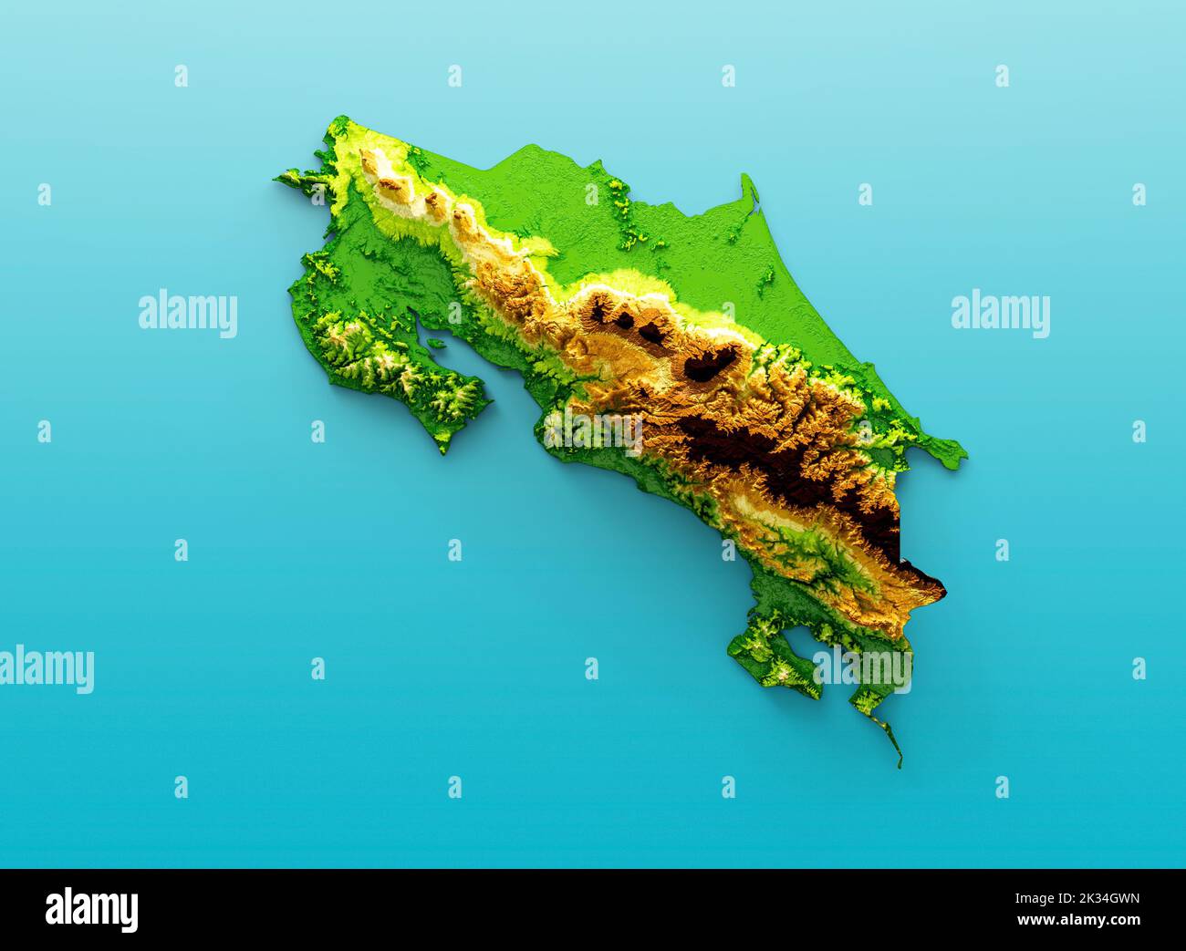 A 3D rendering of Costa Rica Map Shaded relief Stock Photo - Alamy