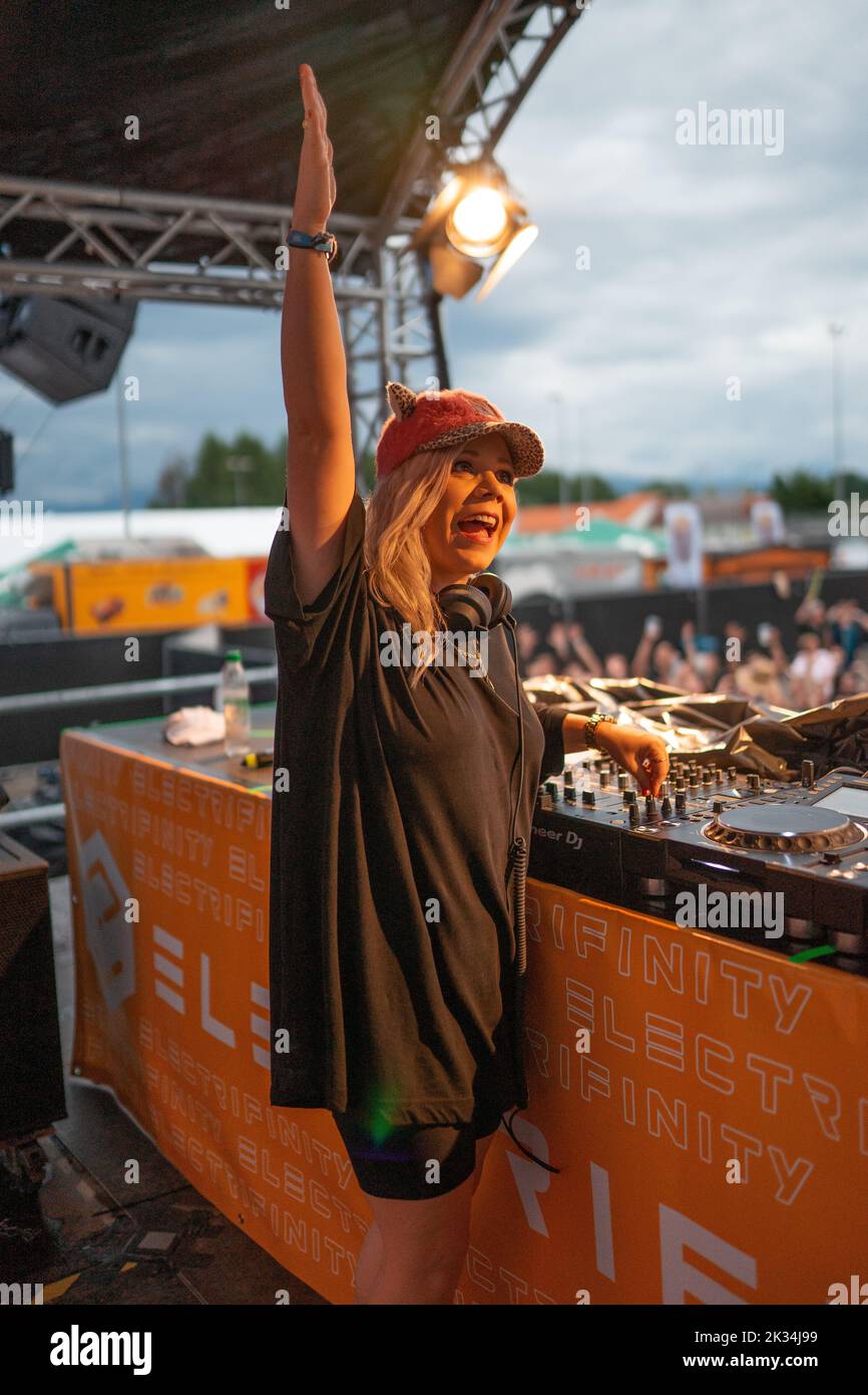 A girl djing during the Electrifinity Indoor & Outdoor Music Festival ...