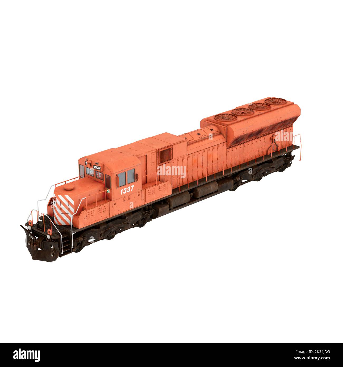 A 3D illustration of a rusty orange steam locomotive cargo train Stock ...