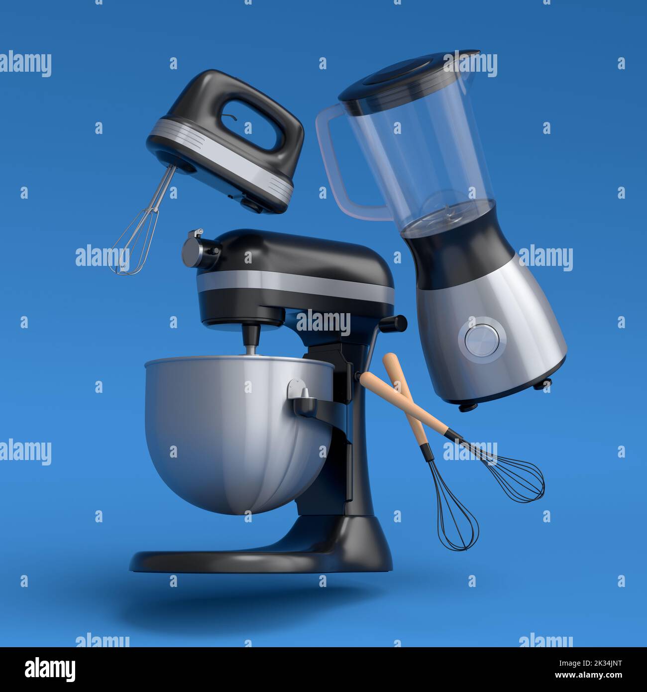 Mixer and hand mixer with kitchen utensil and whisks for preparation of ...