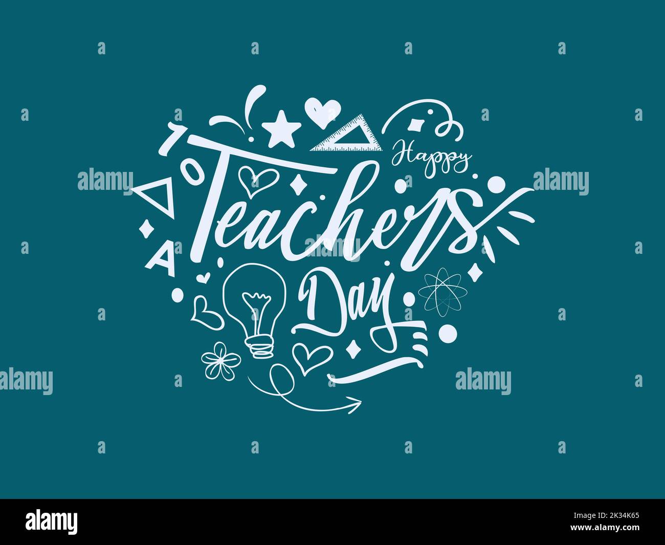 Happy Teachers Day Hand Lettering Vector Illustration Design With