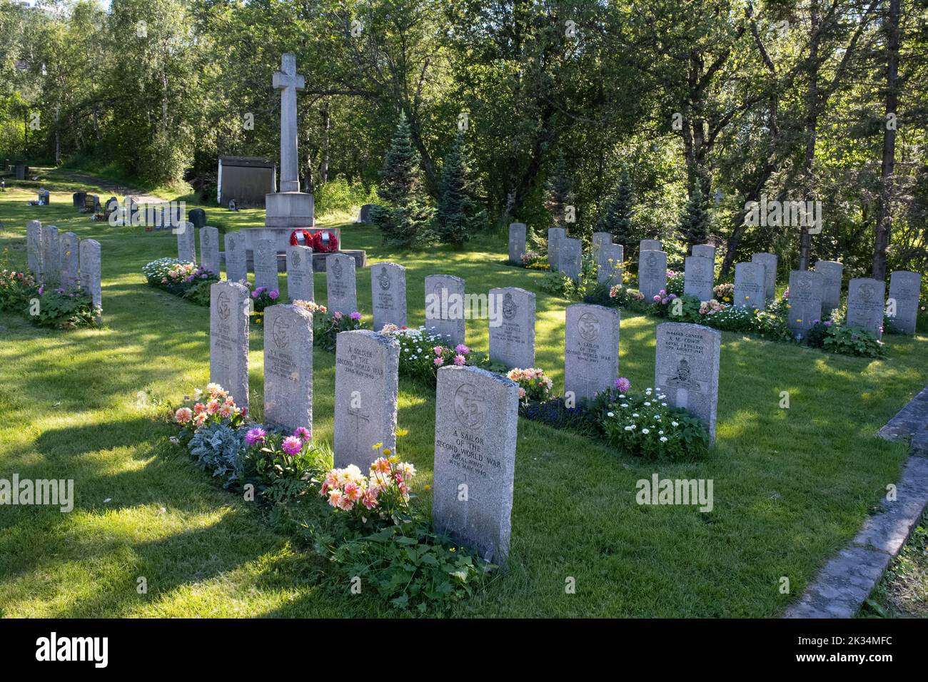 Narvik, Norway - July 12, 2022: Narvik City Cemetery. German, french ... Narvik, Norway - July 12, 2022: Narvik City Cemetery. German, french ...