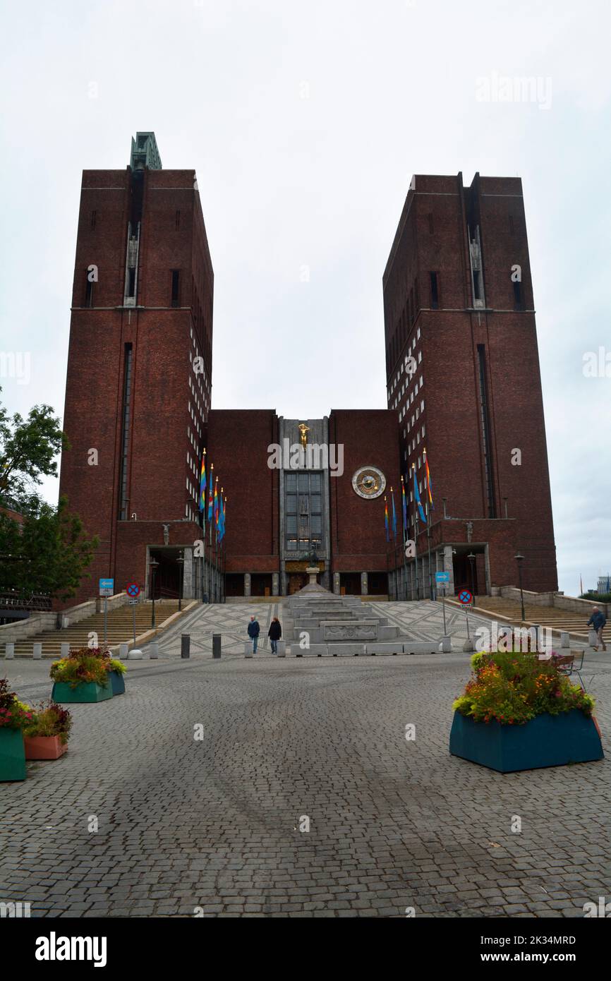 Oslo, Norway, September 2022: Front facade of the Oslo City Hall ...
