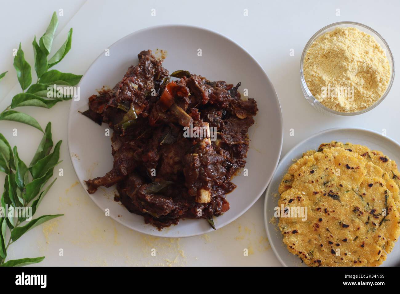 Mutton roast served with Makki ki roti or Maize roti. Spicy mutton ...