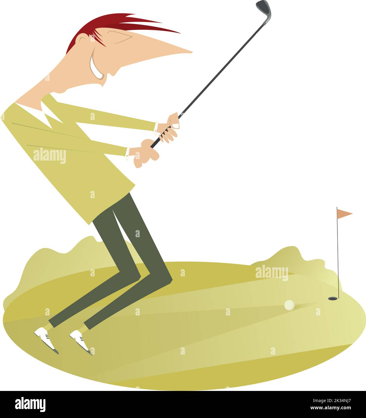 Cartoon golfer man on the golf course illustration. Cartoon smiling ...